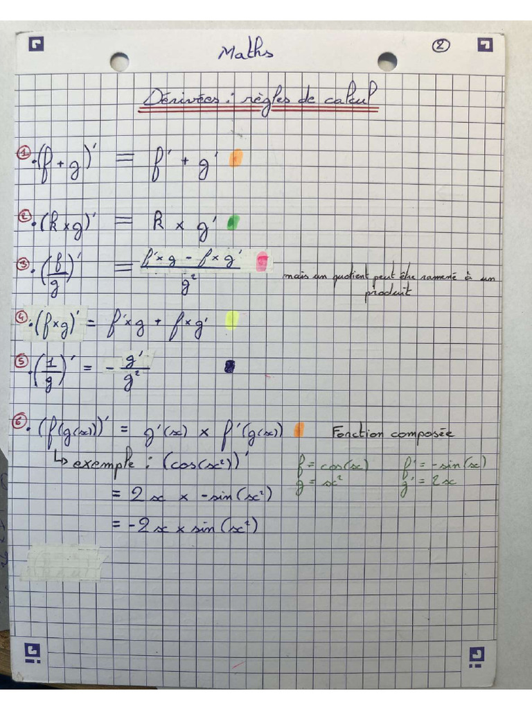 Dérivées: Règles de Calcul | PDF