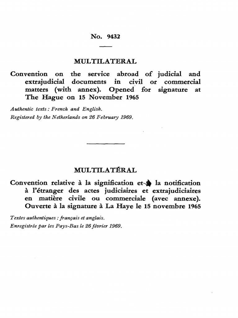 Hague Convention on Judicial Document Service | PDF | Ratification ...