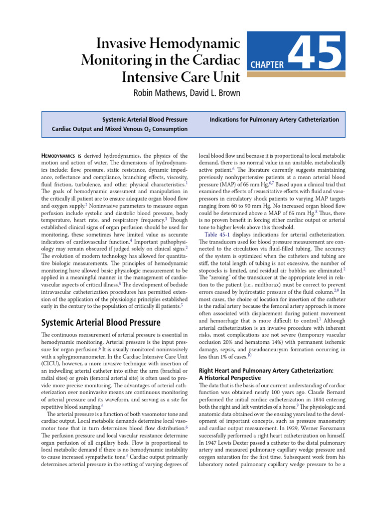 Invasive Hemodynamic Monitoring in The Cardiac Intensive Care Unit ...