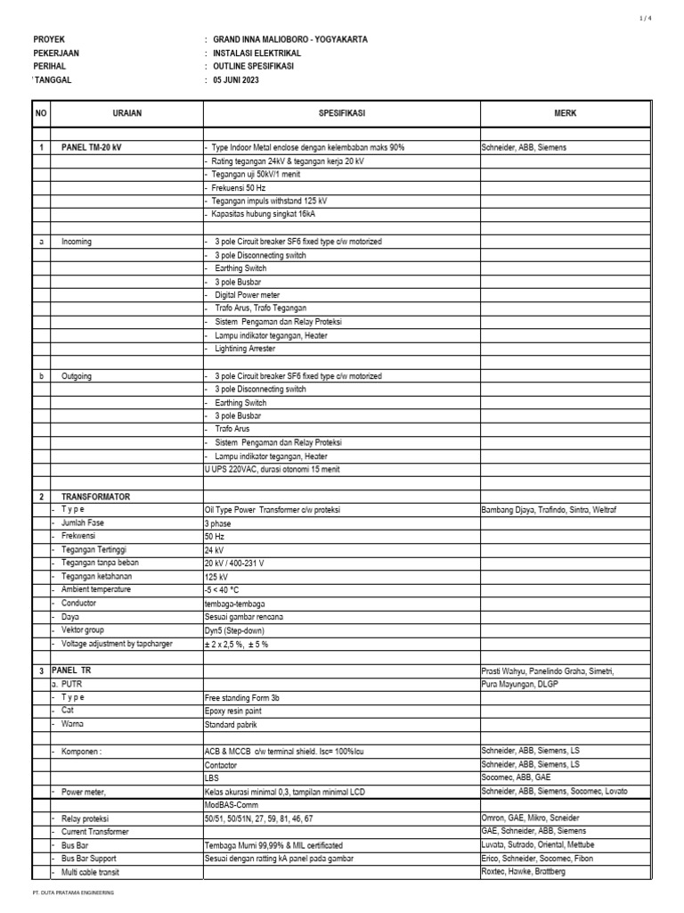 Outline Spesifikasi - El - R1 | PDF