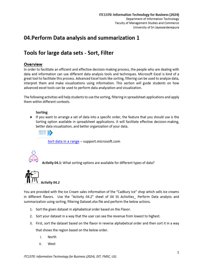Sorting And Filtering Download Free Pdf Microsoft Excel Data