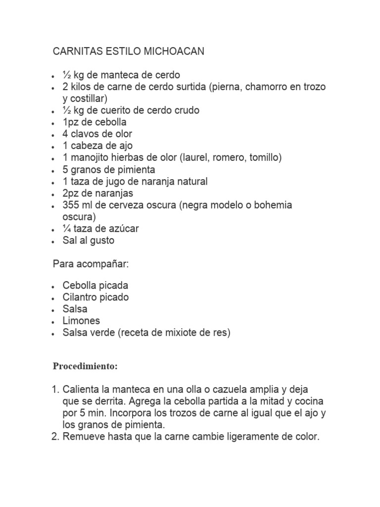 Carnitas Estilo Michoacan | PDF