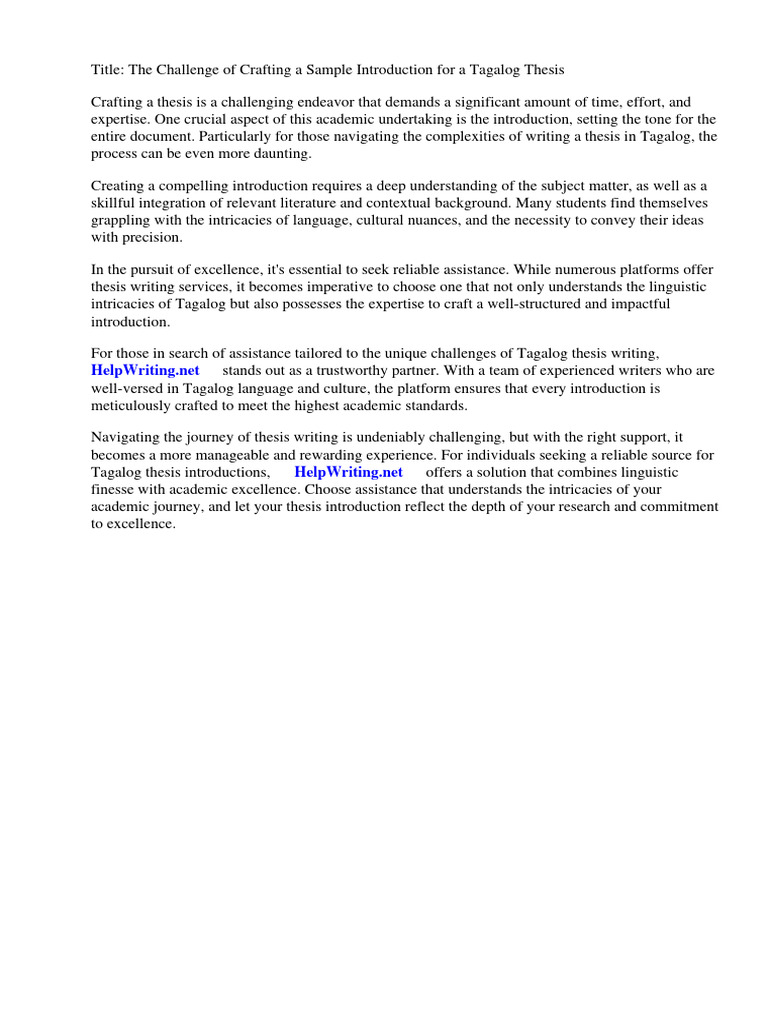 Sample Introduction of Thesis Tagalog | PDF | Tagalog Language | Thesis