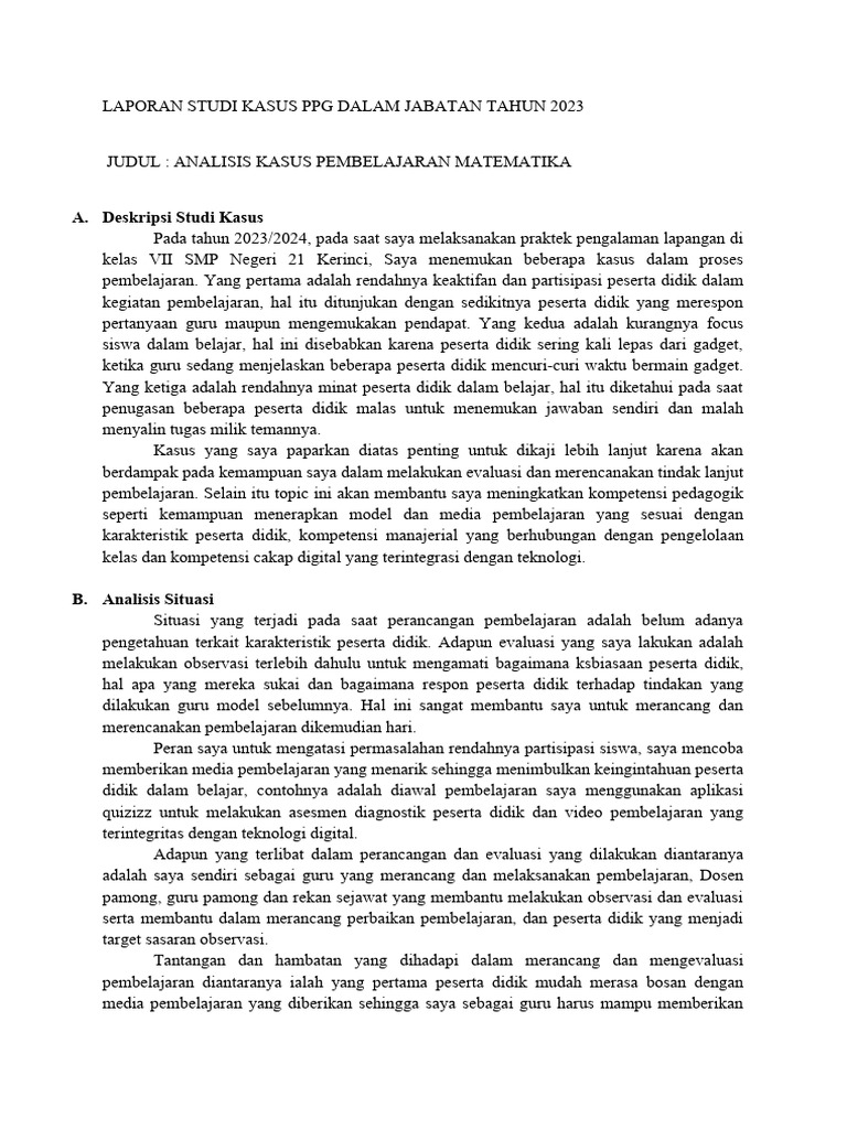 Studi Kasus PPG Dalam Jabatan | PDF | Karier & Perkembangan | Seni