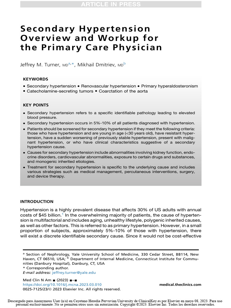 Secondary Hypertension Overview and Workup For The Primary Care ...