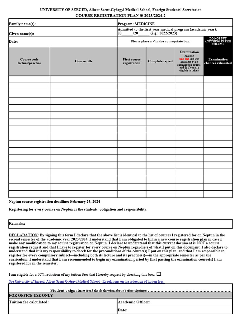 Course Registration Plan 2023 2024 2 | PDF | Medical School
