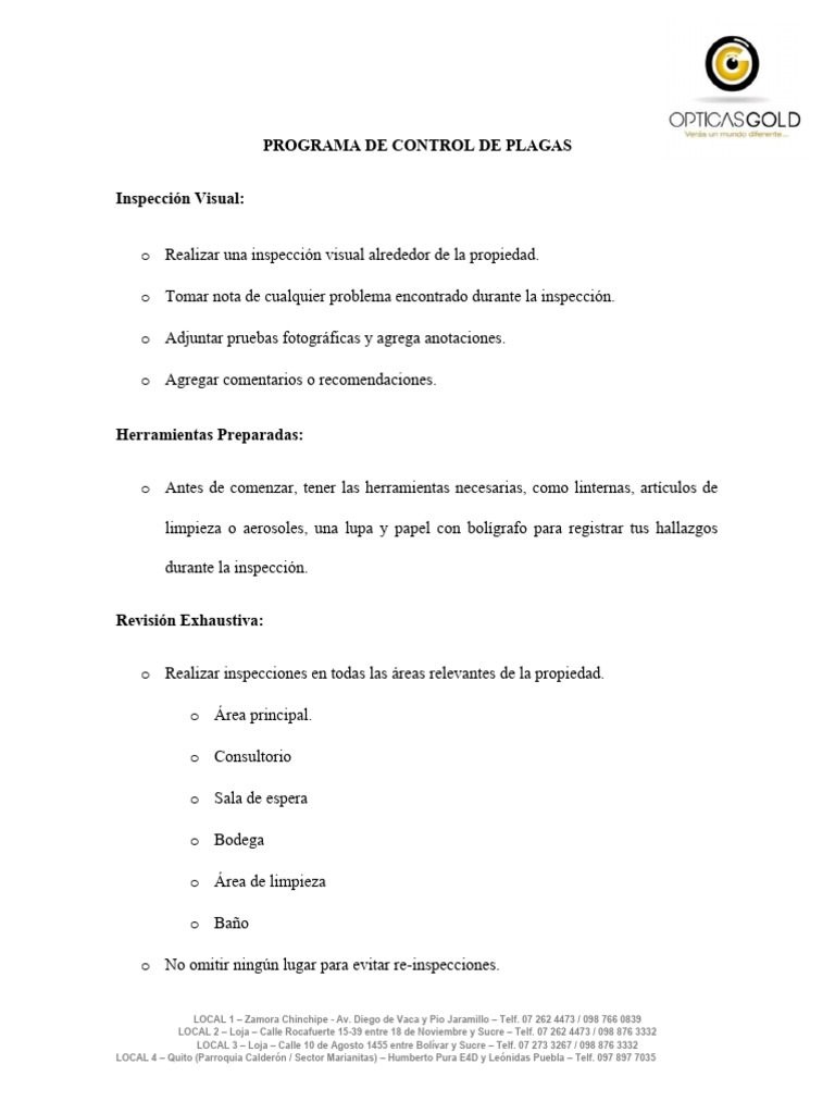 Programa de Control de Plagas | PDF Programa de Control de Plagas | PDF
