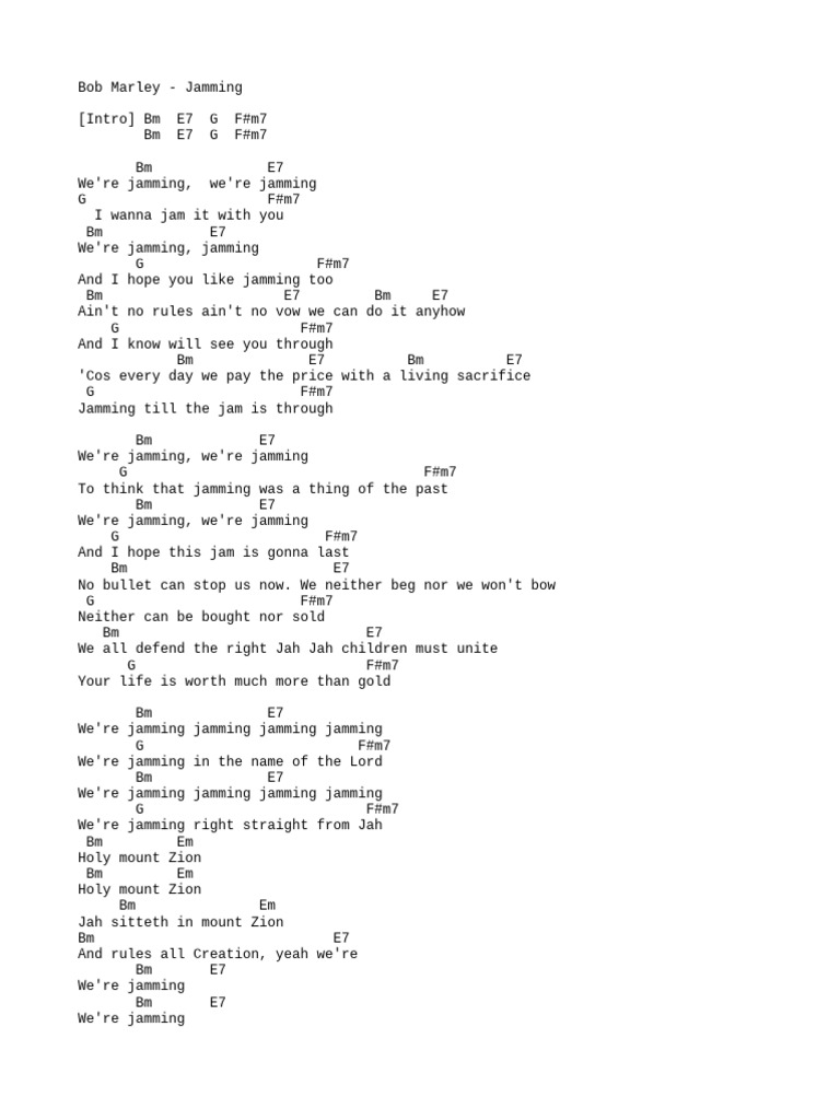 Bob Marley Jamming Pdf