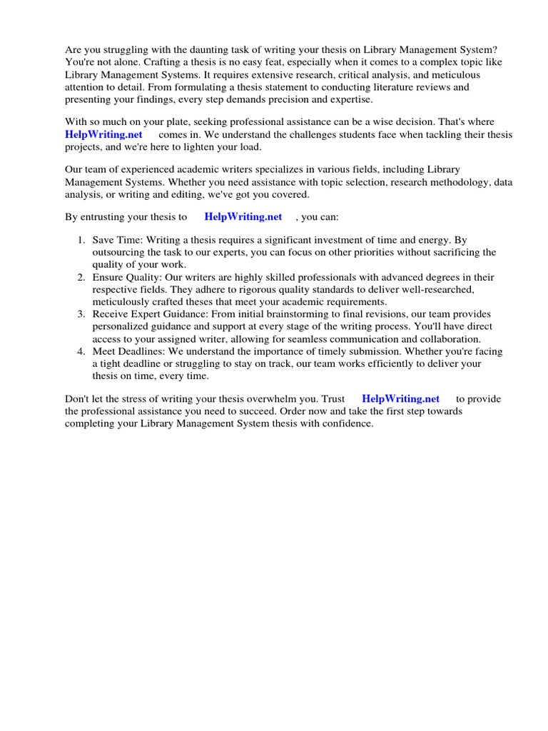 Library Management System Thesis Sample | PDF