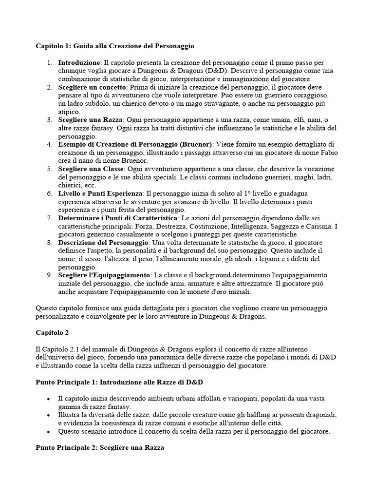 Capitolo 1: Guida Alla Creazione Del Personaggio | PDF