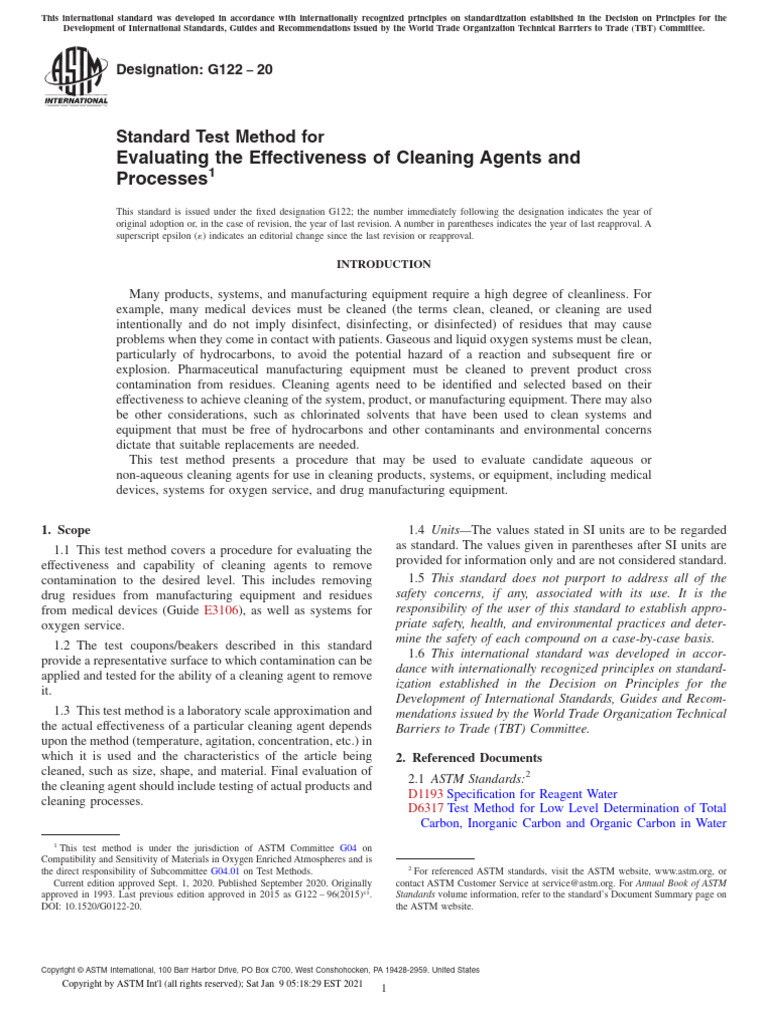 Astm G122 (2020) | PDF | Water | Total Organic Carbon