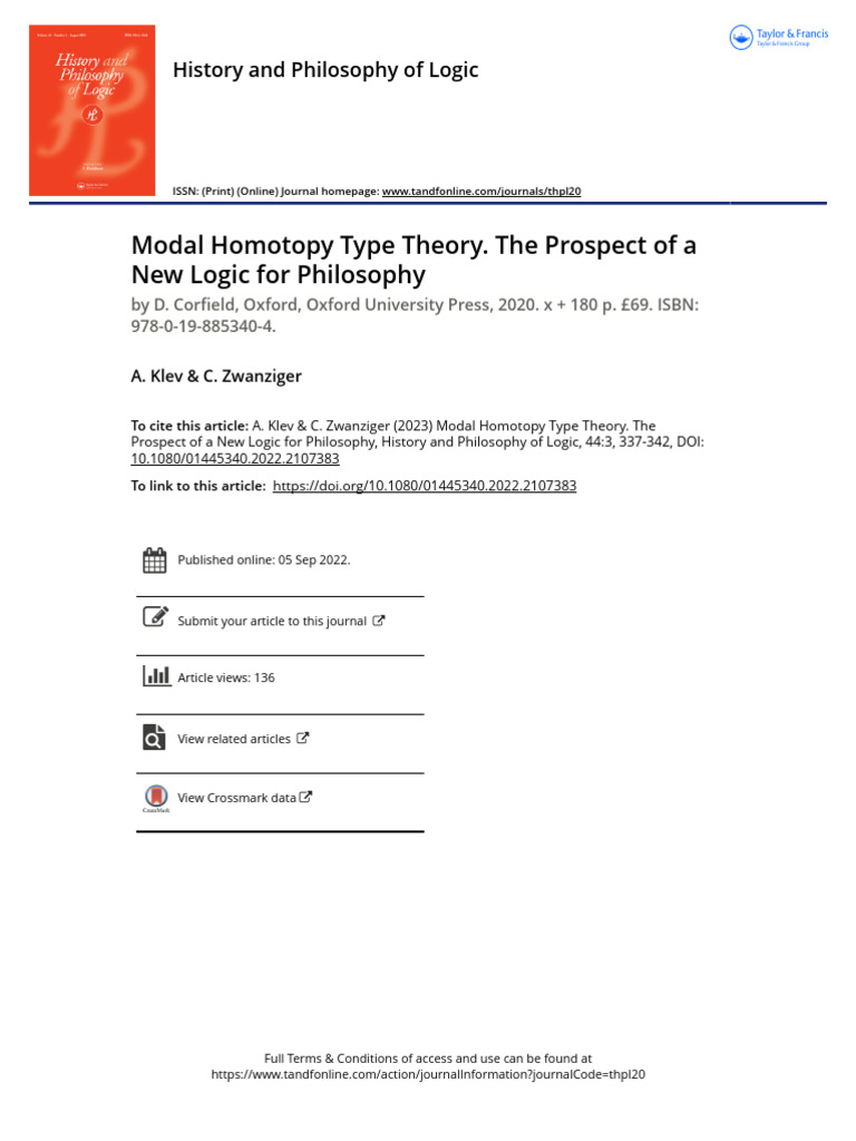 Modal Homotopy Type Theory. The Prospect of A New Logic For Philosophy ...
