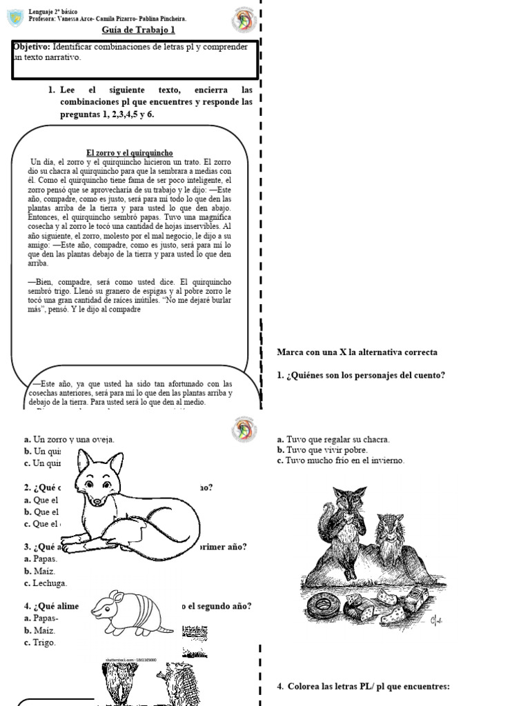 Caligrafía y Cuento: El Zorro y el Quirquincho | PDF