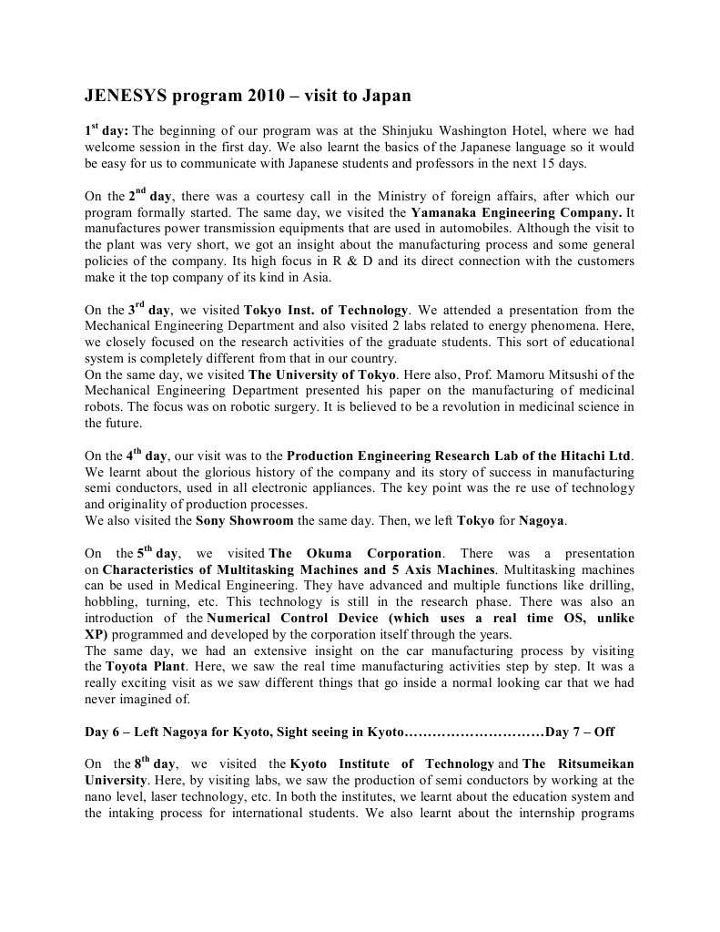 JENESYS Program 2010 (Visit To Japan) | PDF