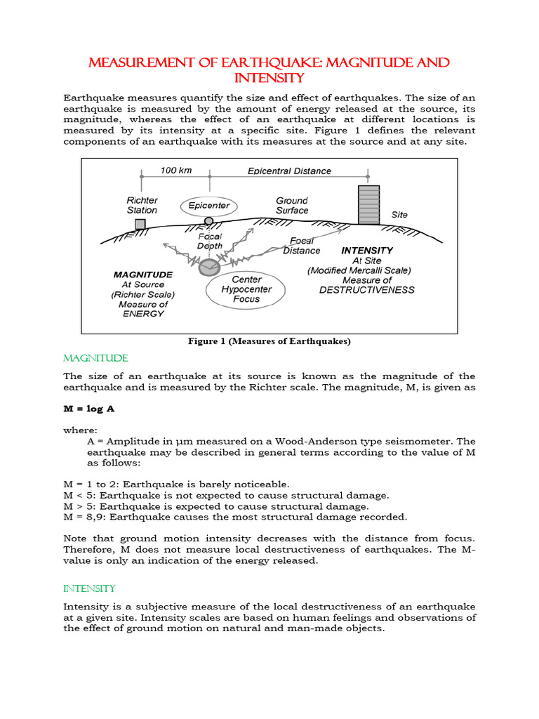Measurement of Earthquake Magnitude and Intensity | PDF