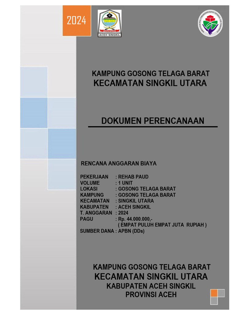 Rencana Anggaran Biaya Rehab Paud | PDF