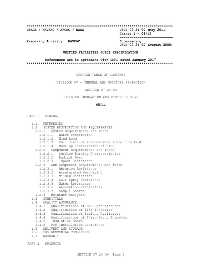 Ufgs 07 24 00 Exterior Insulation and Finish Systems | PDF | Civil ...