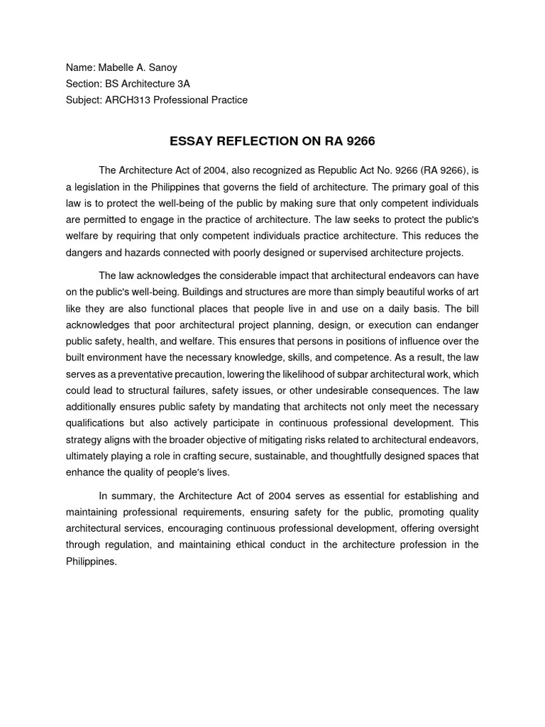 Professional Practice 1-Essay Refelection-Sanoy 3a | PDF | Art
