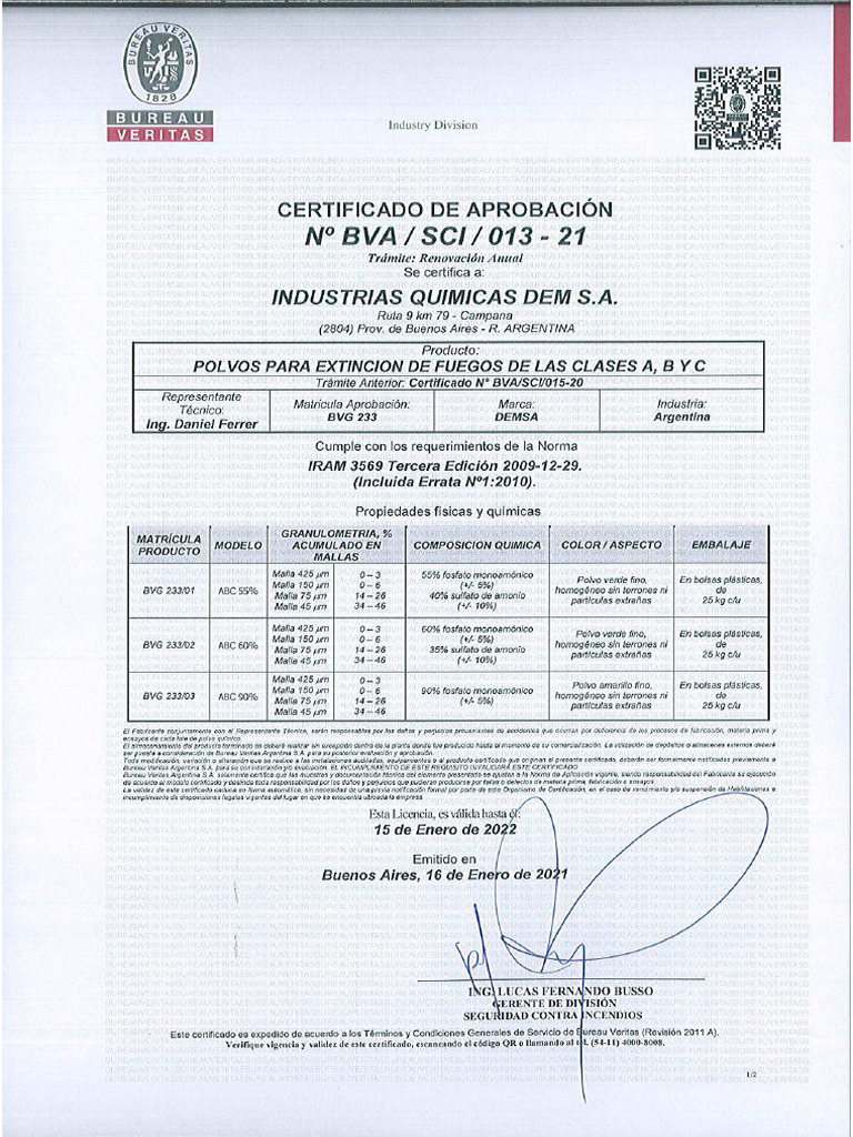 Certificado de Aprobacion Demsa | PDF