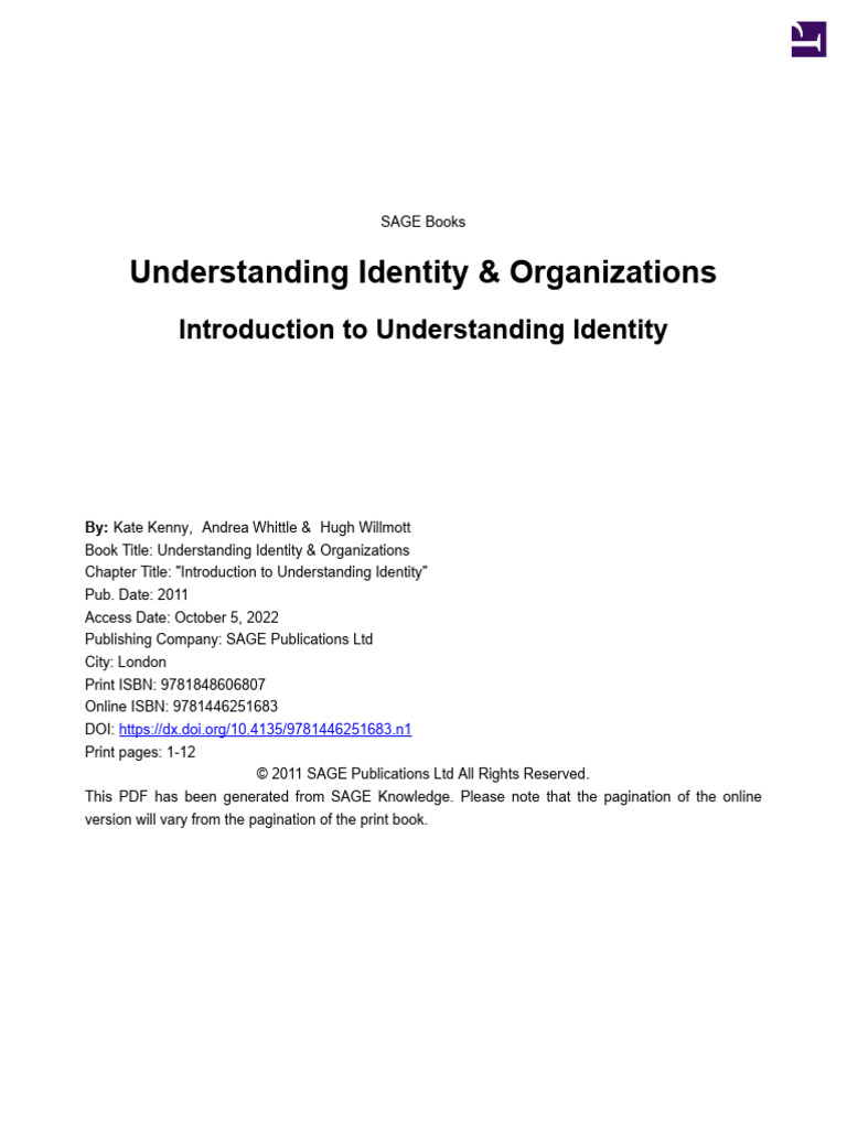 Understanding Identity and Organizations - n1 | PDF | Identity (Social ...