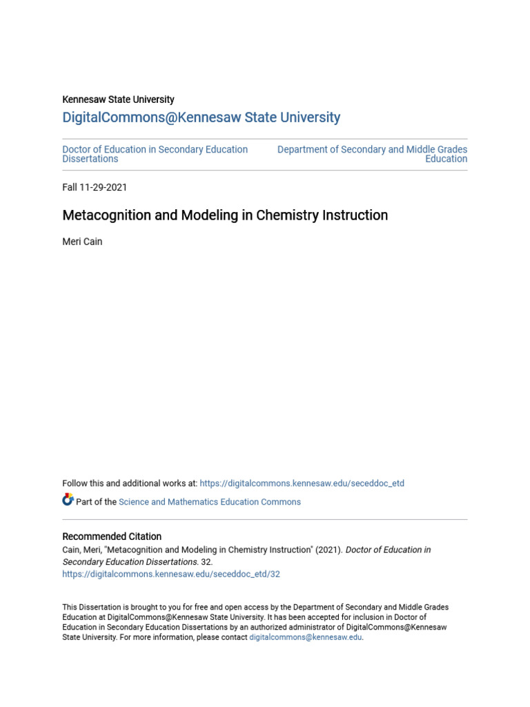 Metacognition and Modeling in Chemistry Instruction | PDF | Inquiry Based Learning ...