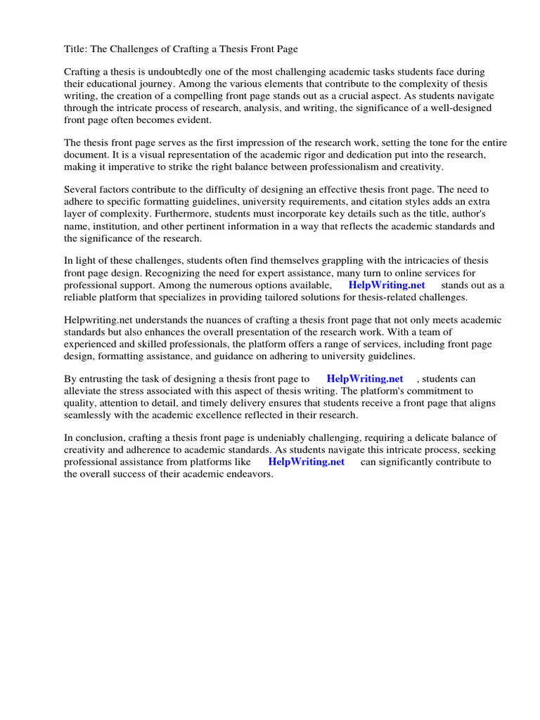 Thesis Front Page | Download Free PDF | Thesis | Te X