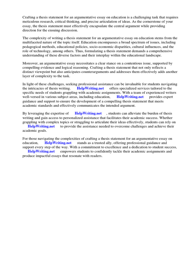Thesis Statement For Argumentative Essay On Education | PDF | Essays ...