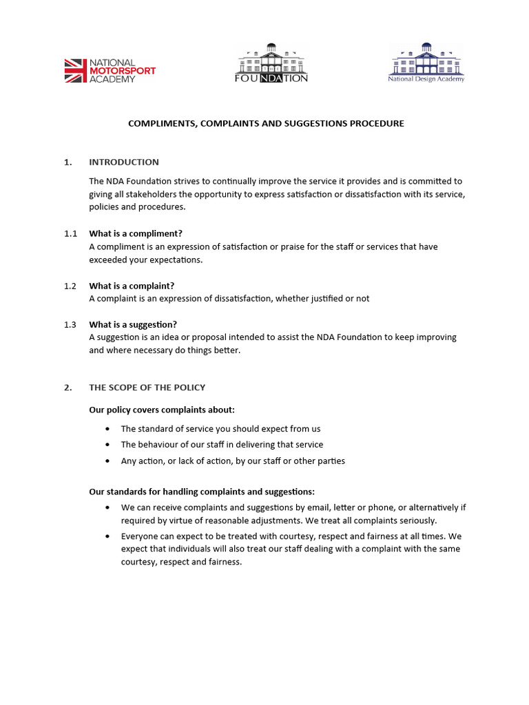 Compliments Complaints and Suggestions Procedure | PDF