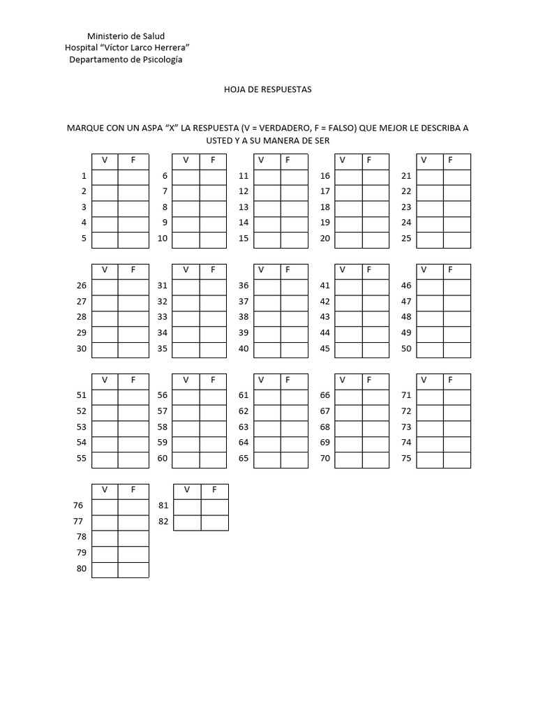 Hoja de Respuesta - Mini Mult 82 | PDF