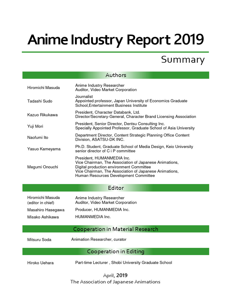 Anime Industry Report 2019 Summary | PDF