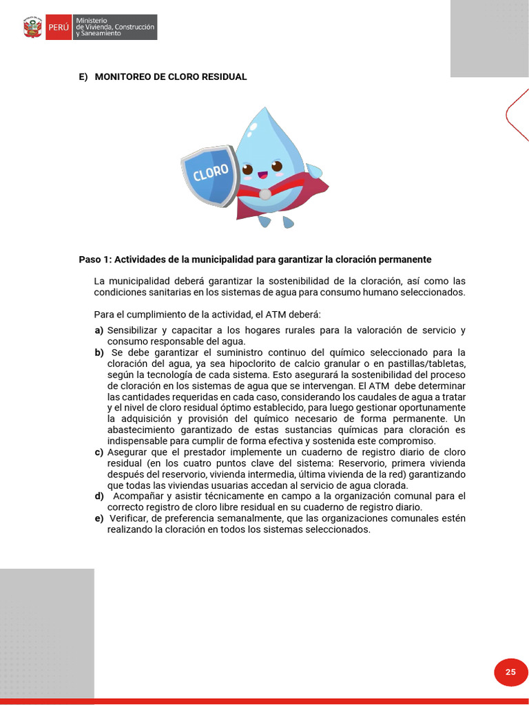 Guia (Monitoreo de Cloro Residual) | PDF | Agua | Agua potable