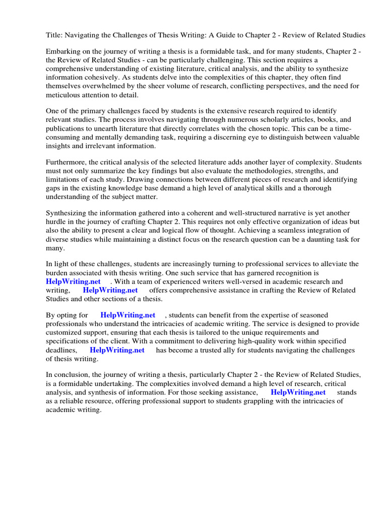 Chapter 2 Thesis Sample Review of Related Studies | PDF