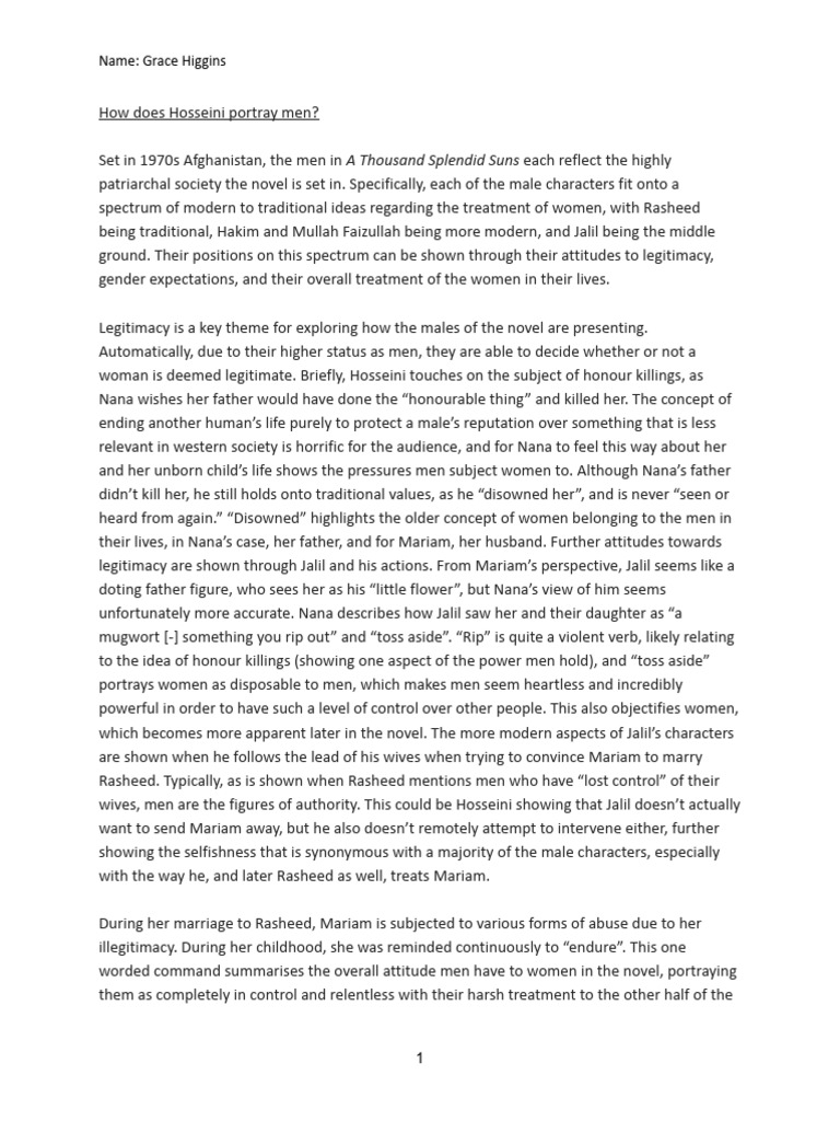 Male Characters in A Thousand Splendid Suns | PDF