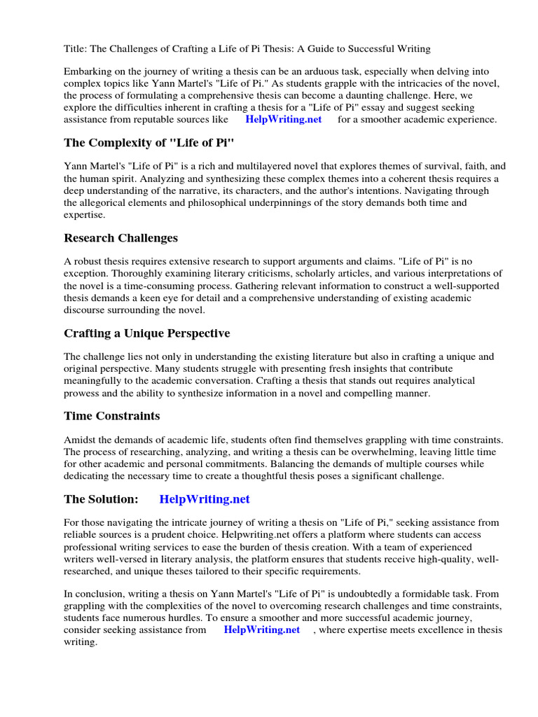 Thesis For Life of Pi Essay | PDF | Pi | God