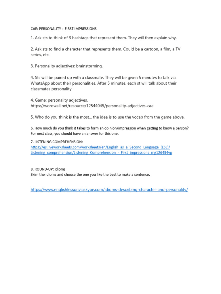 Personality Adjectives + First Impressions N | PDF | Cognitive Science ...