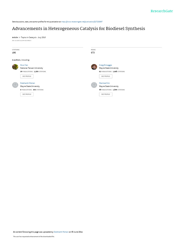 Advancements in Heterogeneous Catalysis For Biodie | PDF | Catalysis ...