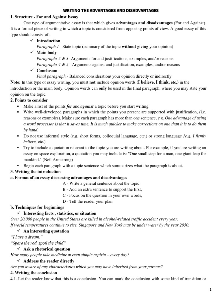 Writing The Advantages and Disadvantages | Download Free PDF | Pet | Essays