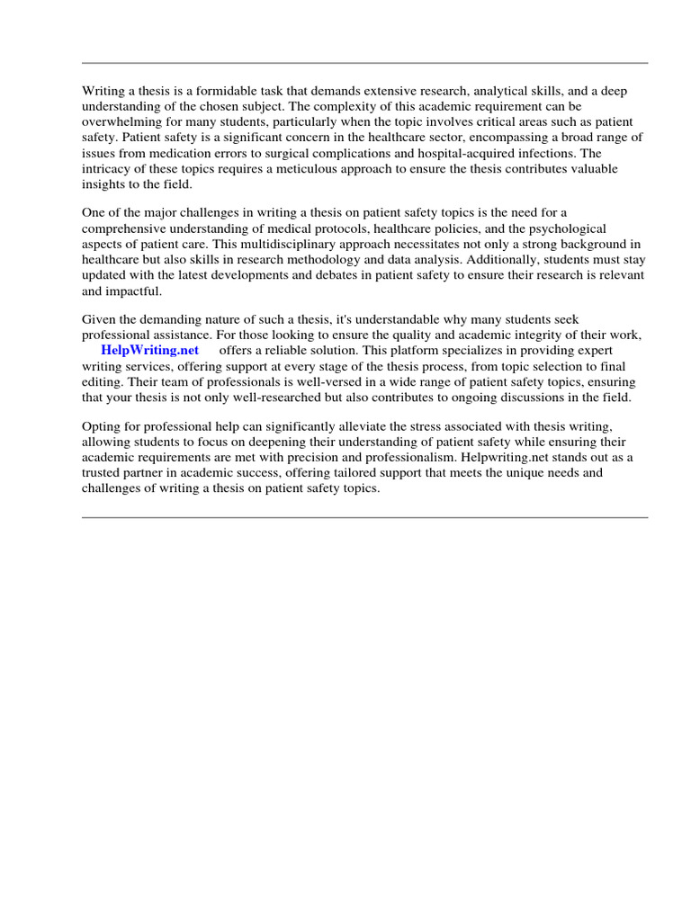 Patient Safety Thesis Topics | PDF