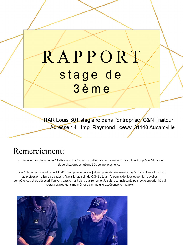 Rapport de Stage de 3ème | PDF | Cuisine | Cuisine