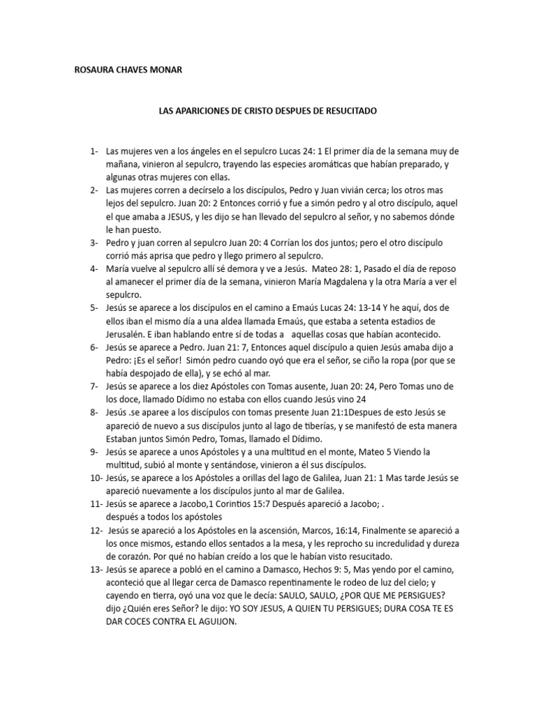 Las Apariciones de Cristo Despues de Resucitado | PDF | La resurrección ...