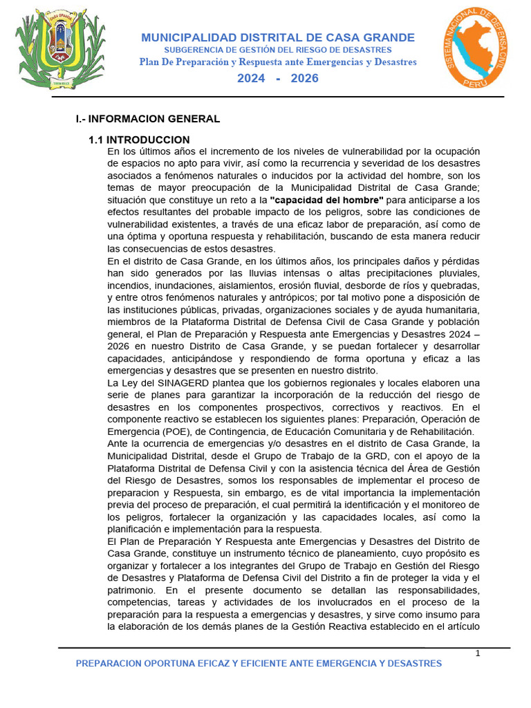 Plan de Preparacion y Respuesta de CG 22.02.2024 | PDF | Inundar | Reducción de Desastres