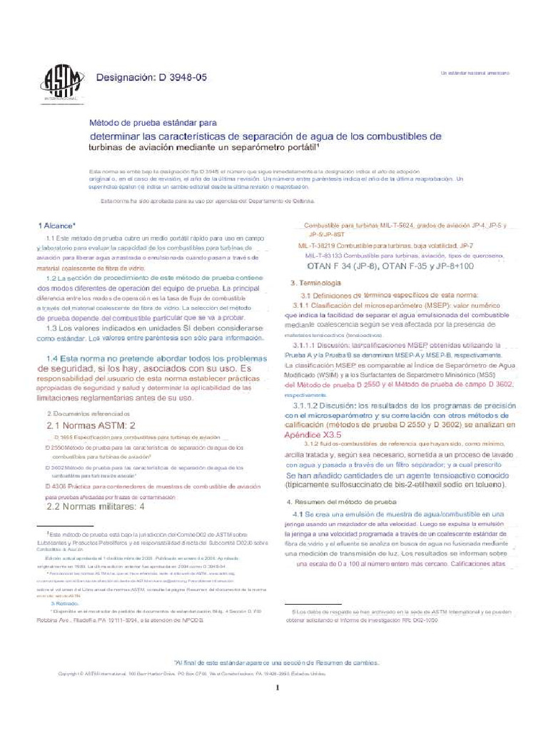 2 ASTM D3948 Separación Del Agua (ESPAÑOL) | PDF
