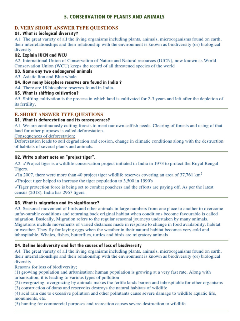 5.conservation of Plants and Animals | PDF | Biodiversity ...