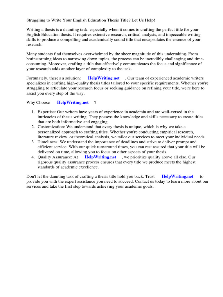Thesis Title For English Education | PDF