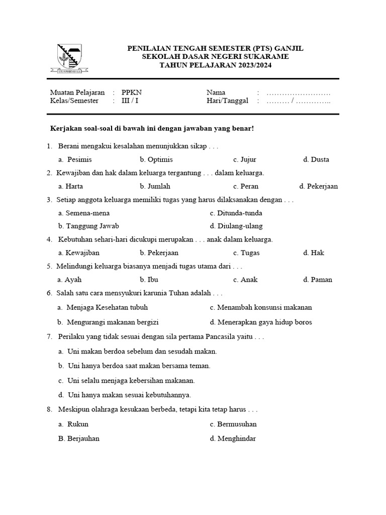 PTS PPKN Semester 1 | PDF | Karier & Perkembangan