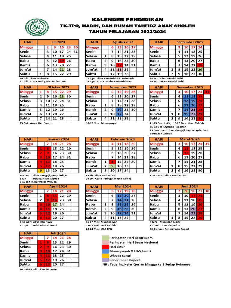 Kalender Pendidikan TK 2023/2024 | PDF
