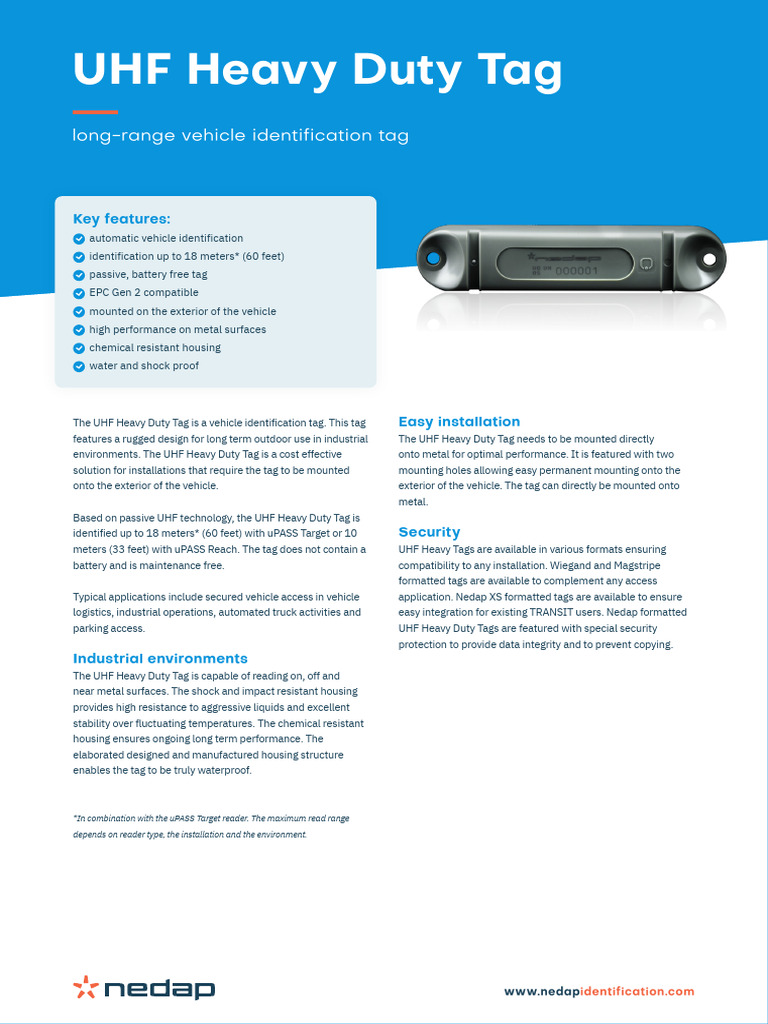 UHF Heavy Duty Vehicle Identification Tag | PDF | Physical Sciences ...