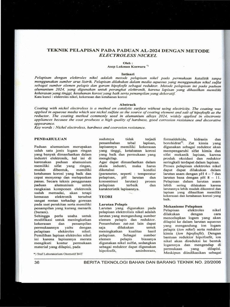Teknik Pelapisan Pada Paduan Al-2024 Dengan Metode | PDF | Sains ...
