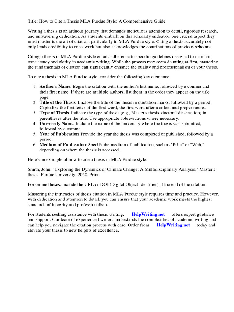 MLA Thesis Citation Guide | PDF