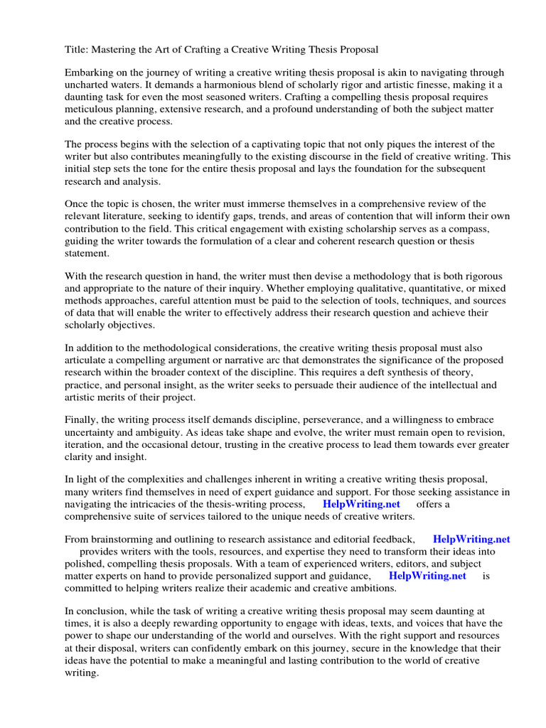 How To Write A Creative Writing Thesis Proposal | PDF